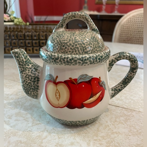 Spongepaint Stoneware | Accents | Vintage Teapot Stoneware Apple Motif ...